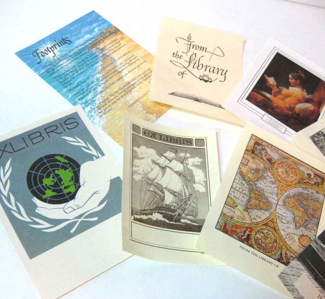 Vintage Book Plate Labels Old EX Libris Book Tags Antique - Etsy