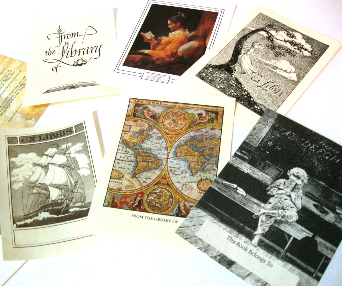 Vintage Book Plate Labels Old EX Libris Book Tags Antique | Etsy