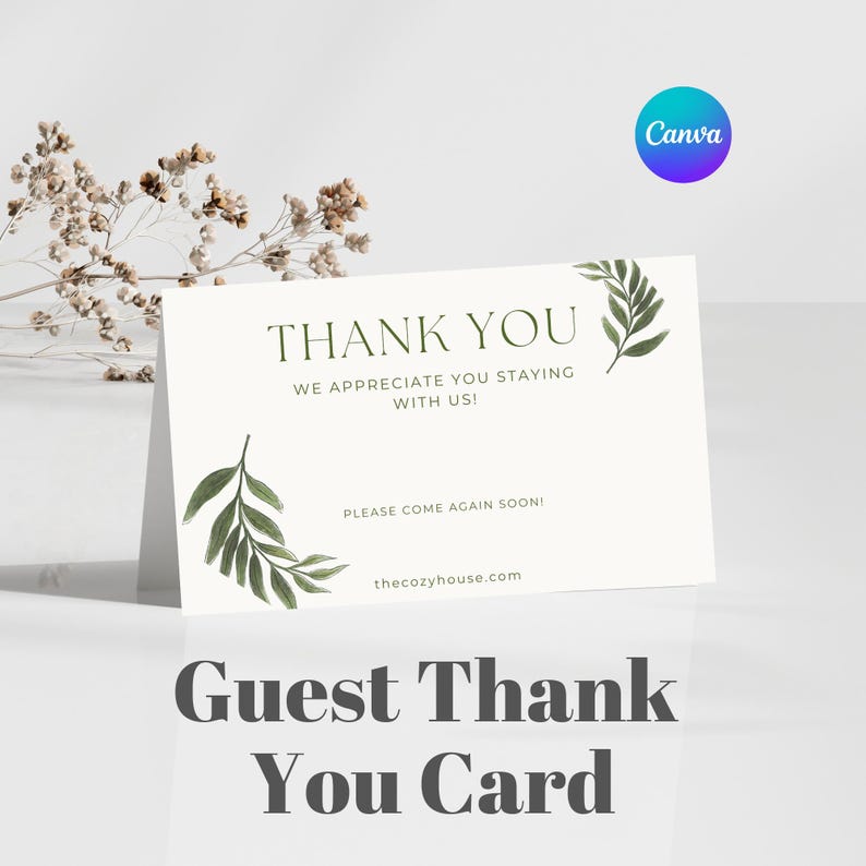 Thank You Card Airbnb Guest Appreciation Note Thank You for Staying ...