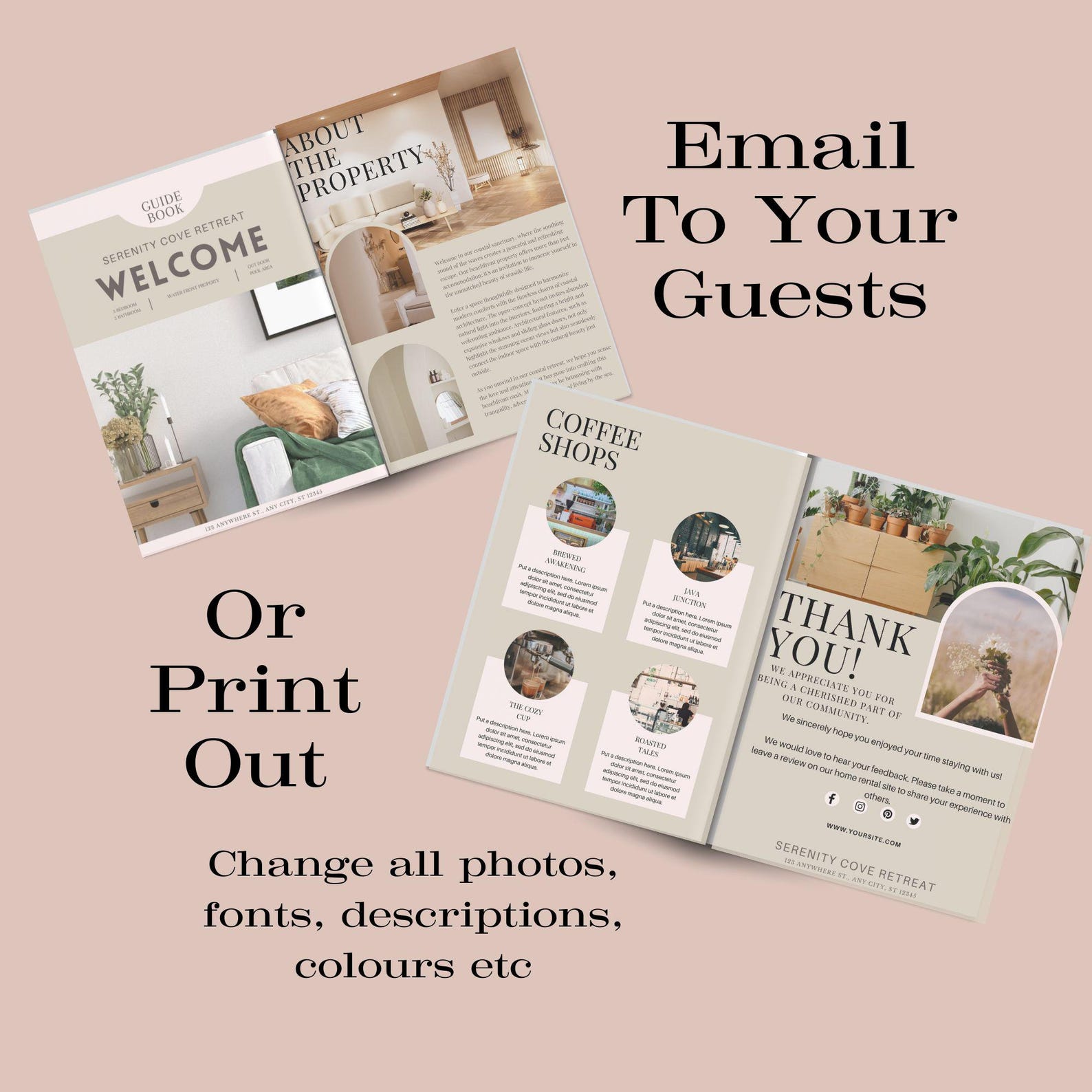 Custom House Manual Template Vacation Guest Welcome Handbook Printable ...