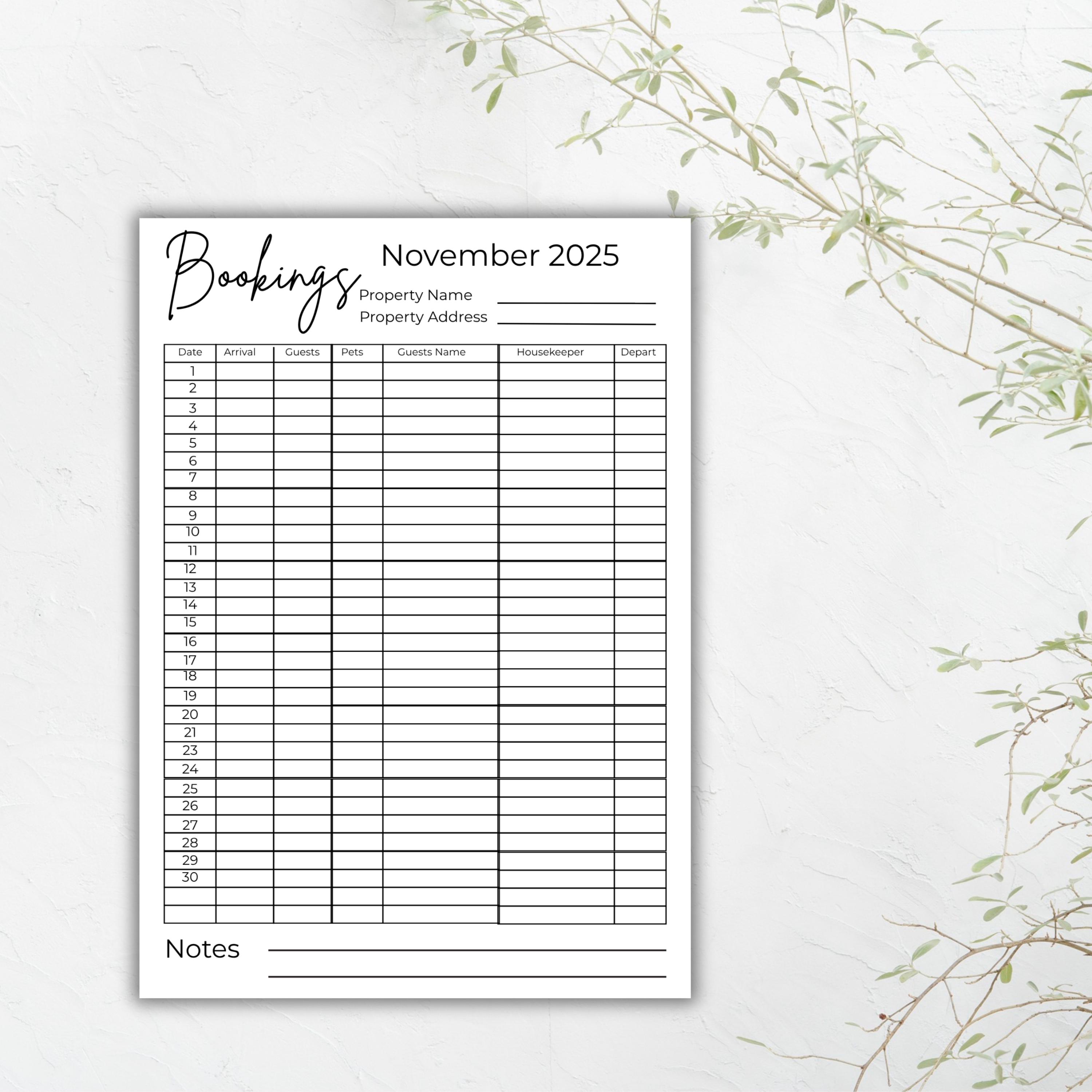 Airbnb Monthly Booking Sheet Printable Guest Tracker for Hosts Editable ...
