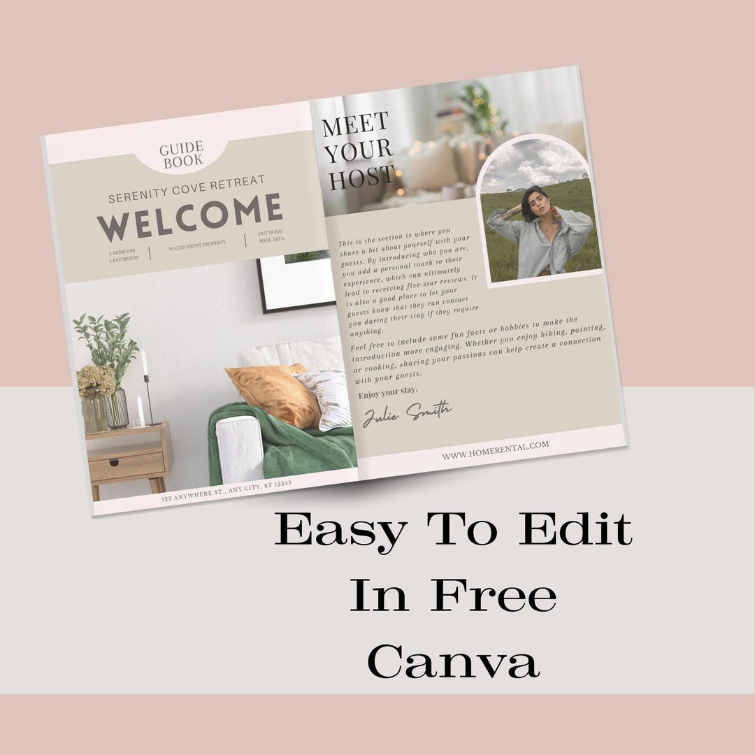 Custom House Manual Template Vacation Guest Welcome Handbook Printable ...