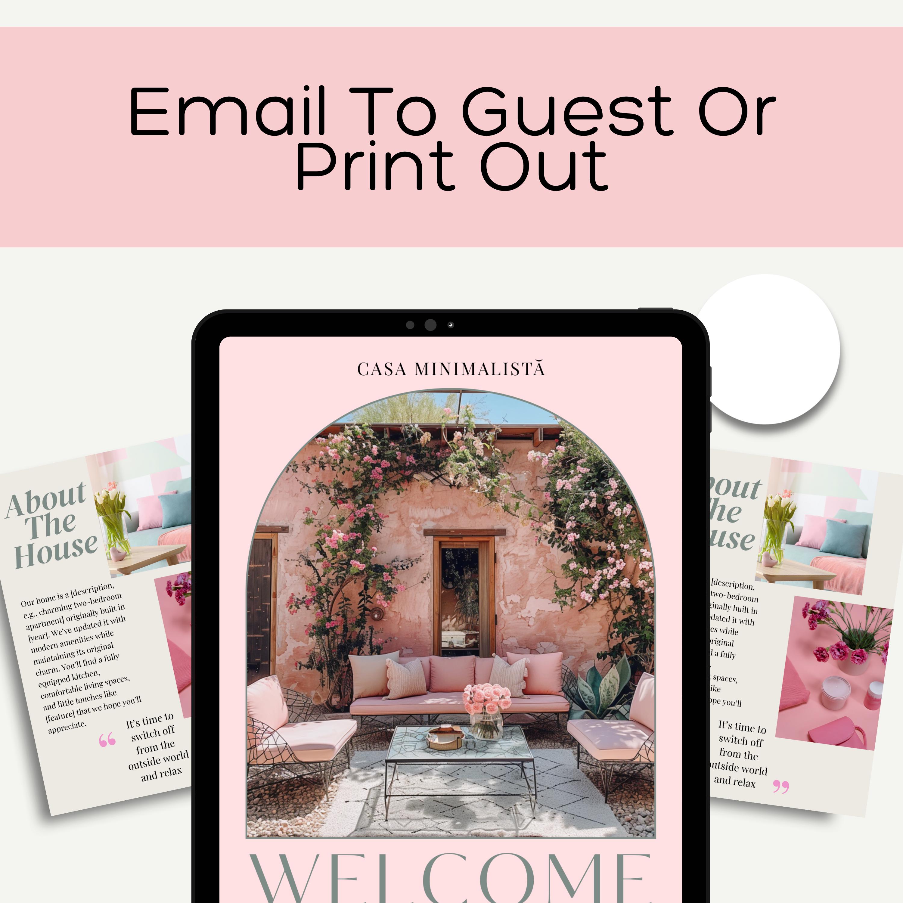 Editable Airbnb Welcome Book Template Pastel Pink Canva Binder Vacation ...