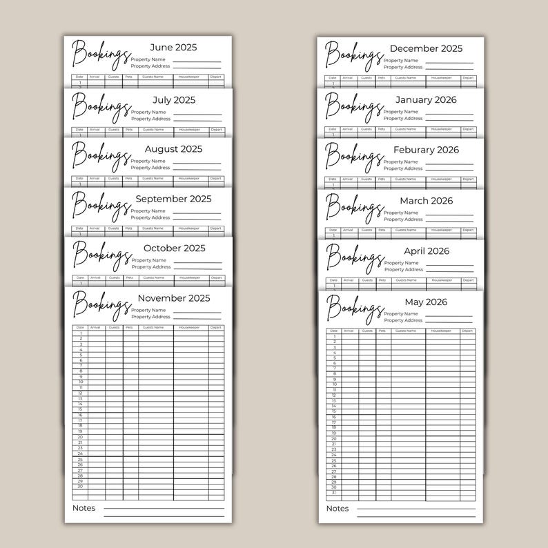 Airbnb Monthly Booking Sheet Printable Guest Tracker for Hosts Editable ...