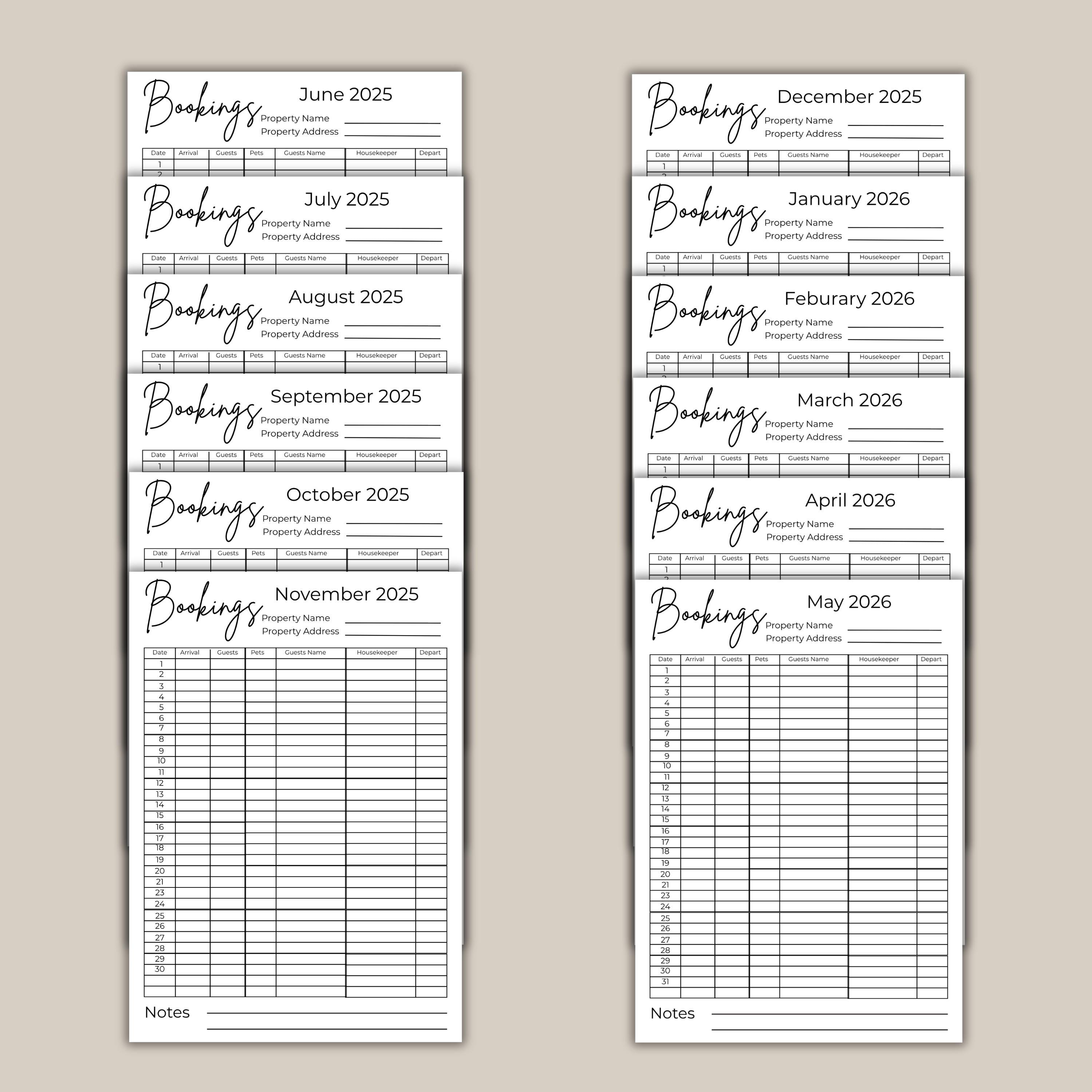 Airbnb Monthly Booking Sheet Printable Guest Tracker for Hosts Editable ...