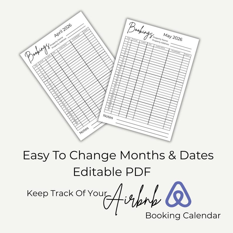 Airbnb Monthly Booking Sheet Printable Guest Tracker for Hosts Editable ...
