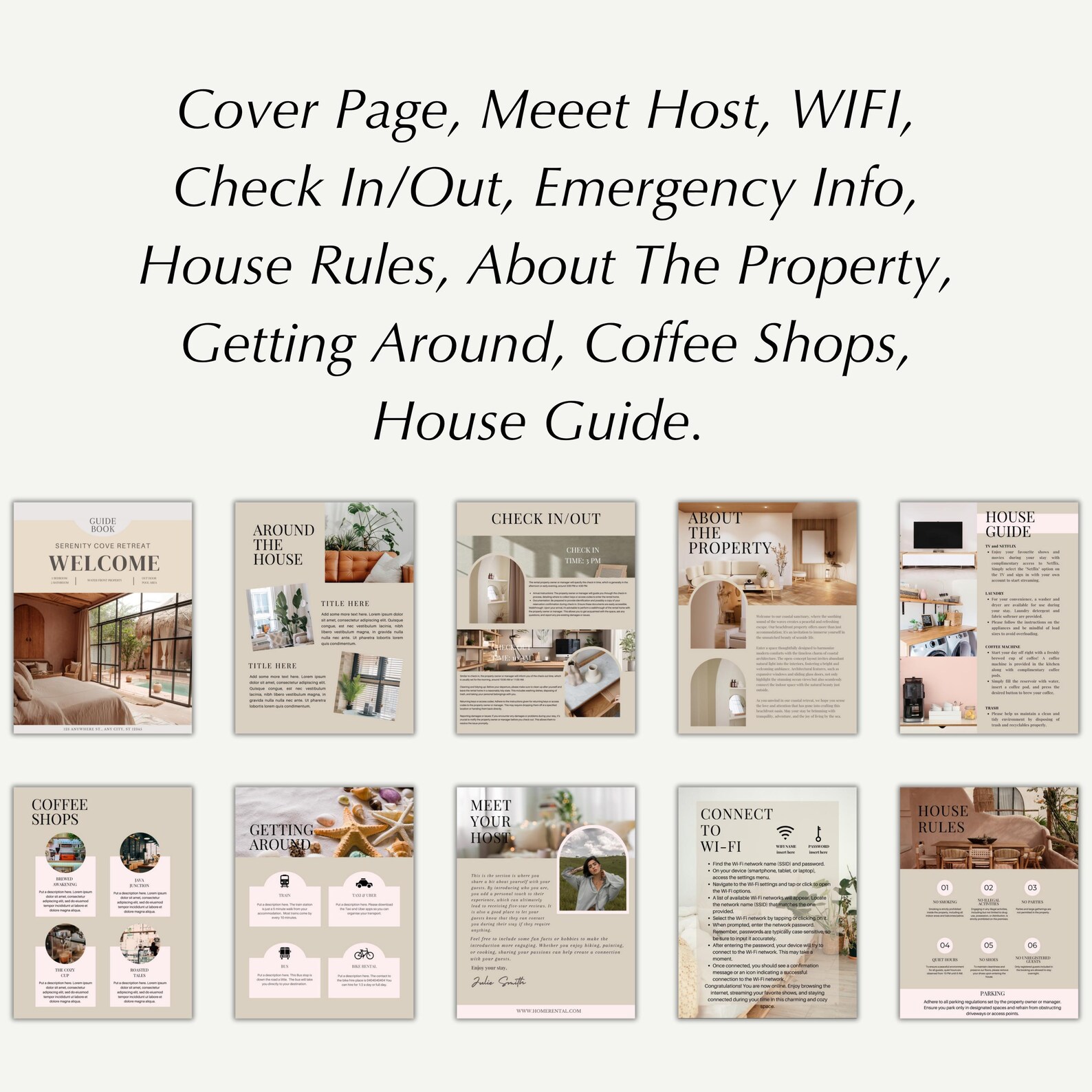 Editable Custom House Manual Template Printable Guest Welcome Book ...