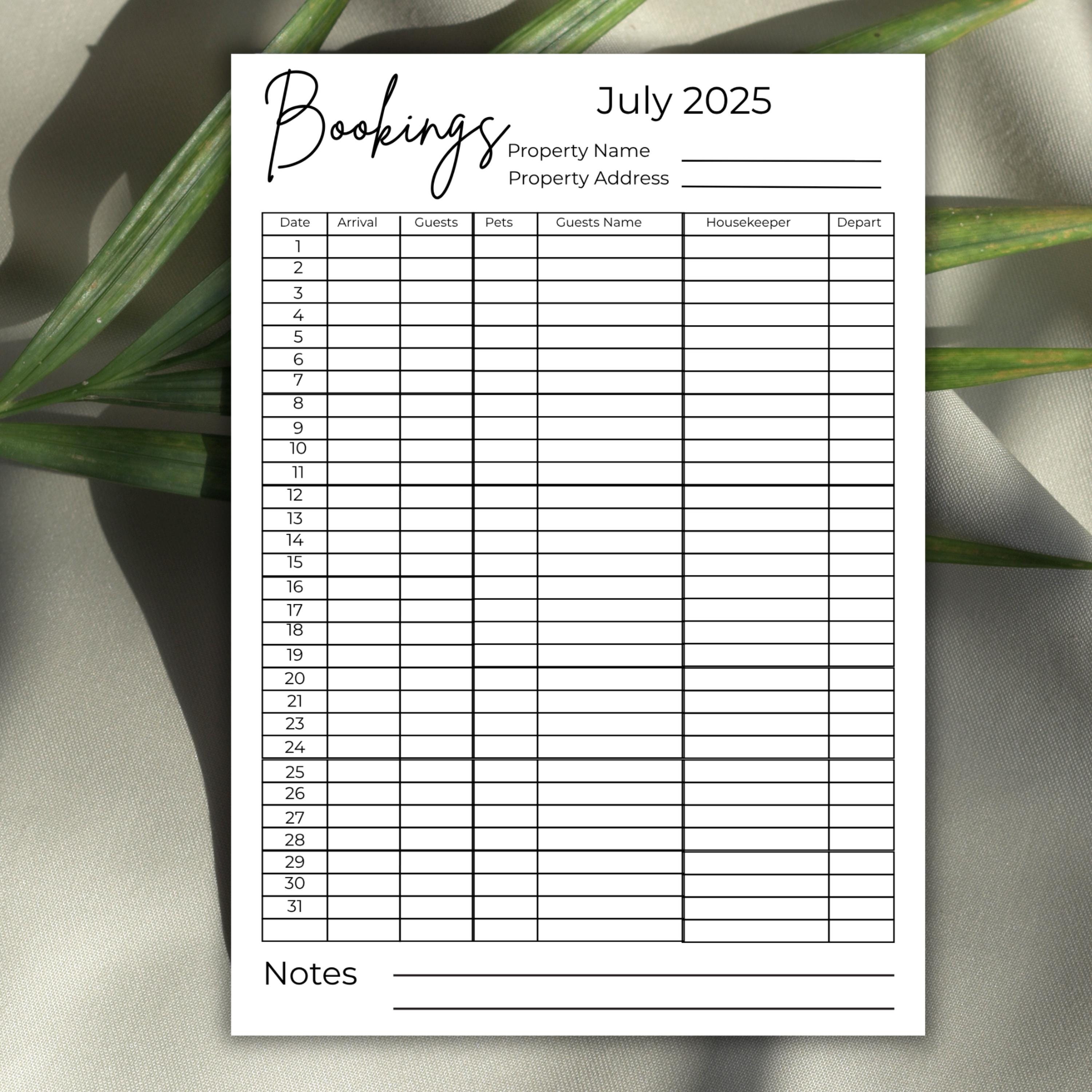 Airbnb Monthly Booking Sheet Printable Guest Tracker for Hosts Editable ...
