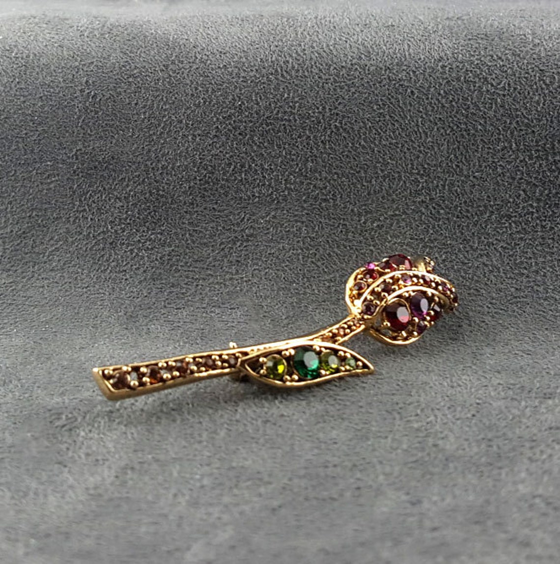 Tulip Pin Rhinestones Red Green Purple Gold Liz Claiborne - Etsy