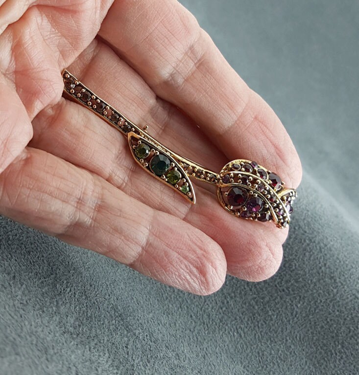 Tulip Pin Rhinestones Red Green Purple Gold Liz Claiborne - Etsy