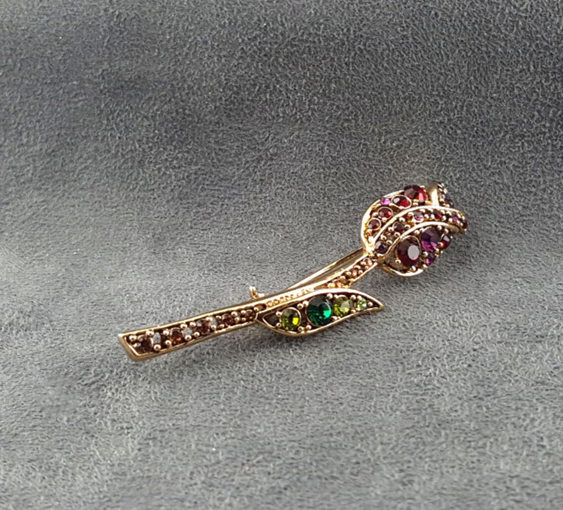 Tulip Pin Rhinestones Red Green Purple Gold Liz Claiborne - Etsy