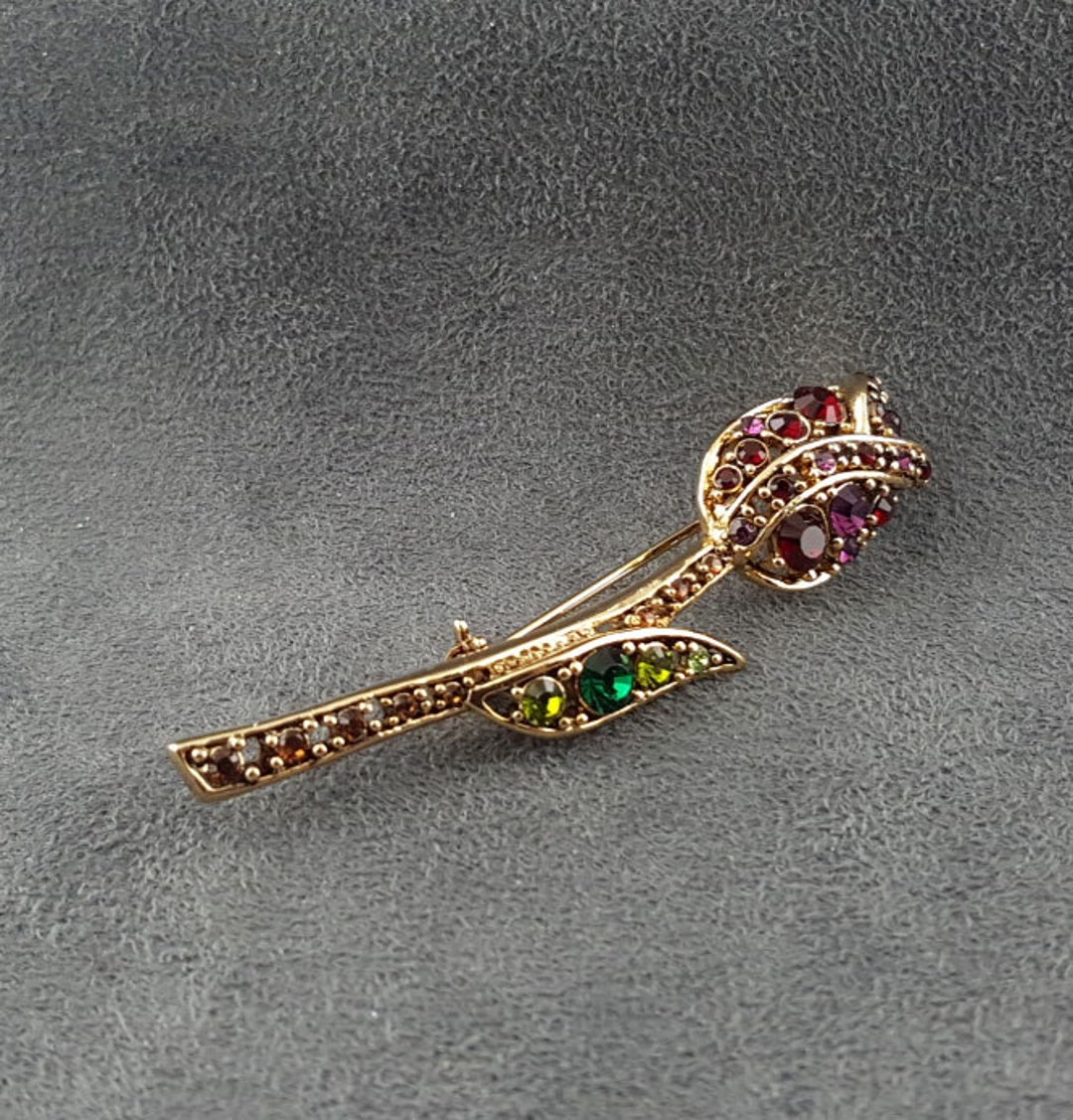 Tulip Pin Rhinestones Red Green Purple Gold Liz Claiborne - Etsy