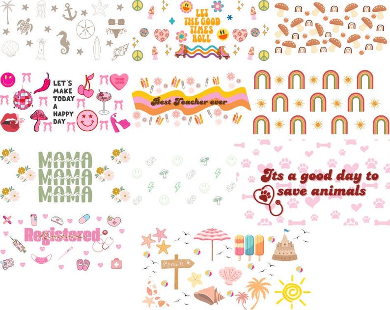 65-pack 16oz Glass Sipper Cup Wraps PNG JPG Bundle Cricut DIY Libby Cup ...