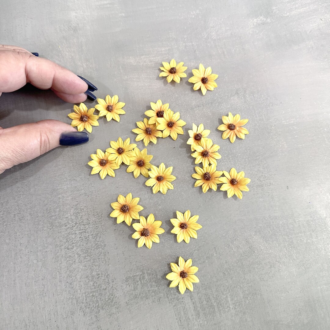 20 Mini Paper Sunflowers - Scrapbooking, Hair Flowers, Craft Flowers ...