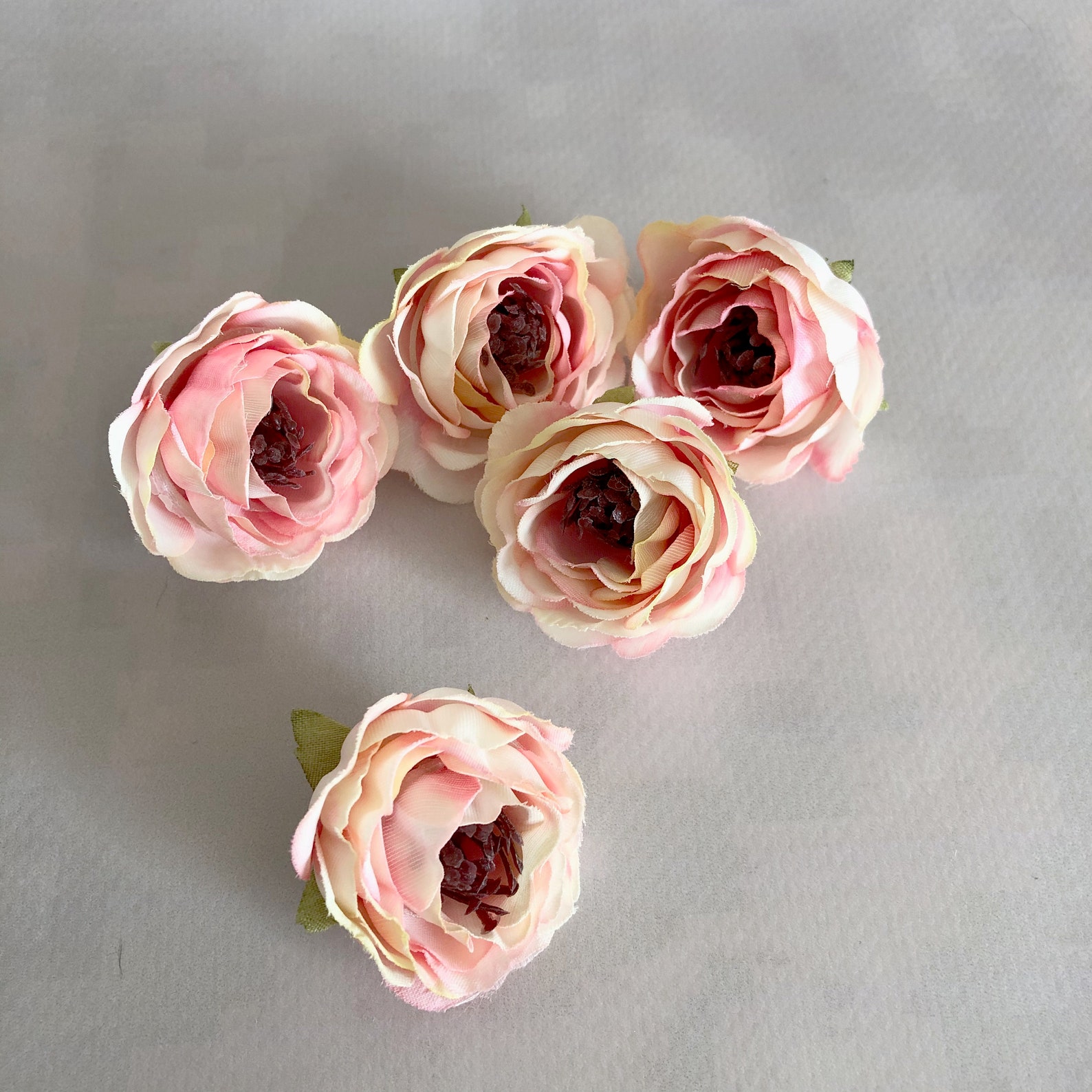 5 Small CREAMY PINK Vintage Inspired Ruffle Ranunculus - Etsy
