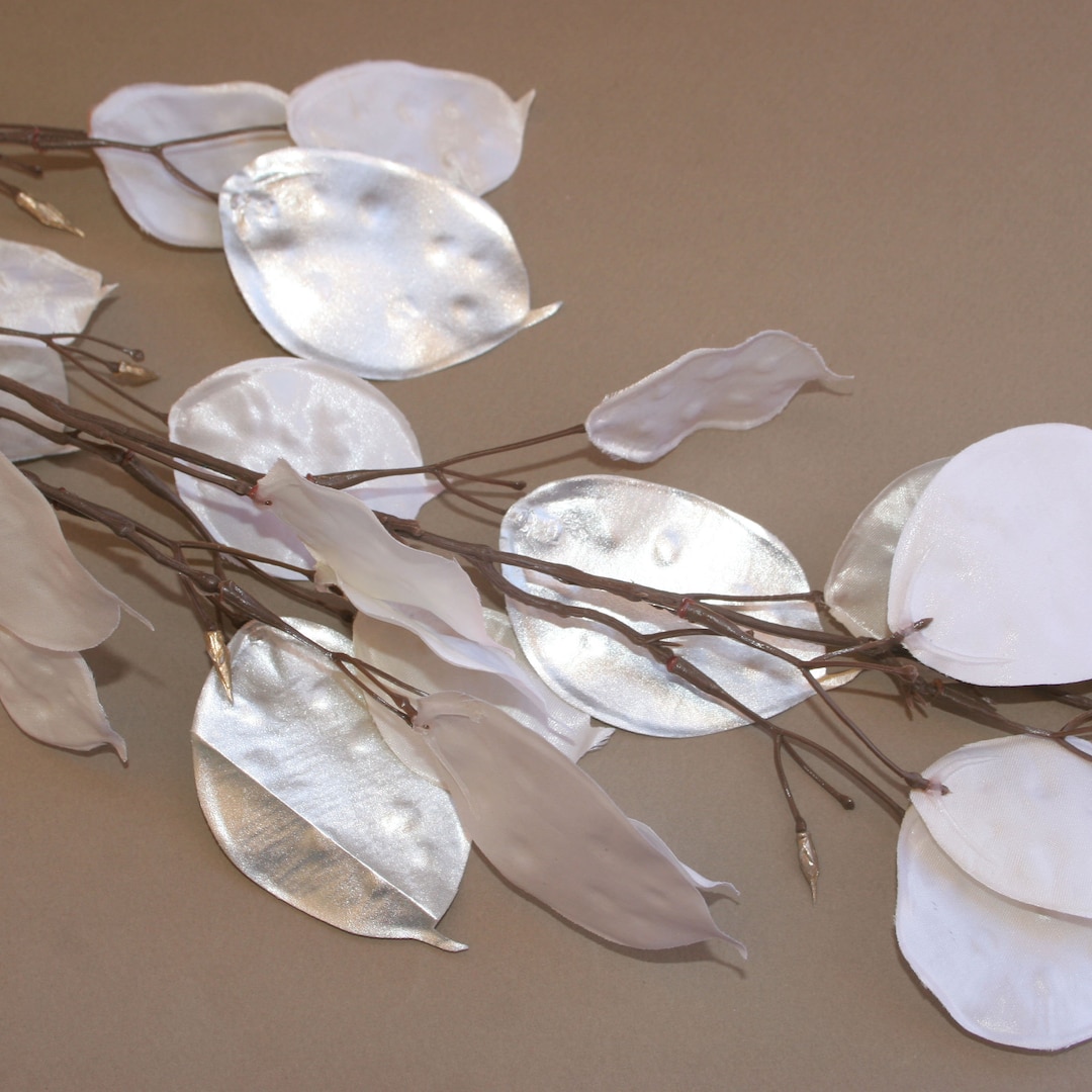 Cream Metallic Silver Dollar Stem - Floral, Artificial Flowers, Silk ...