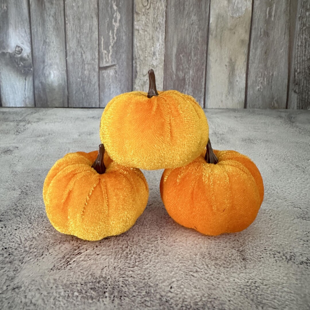 3 Bright Orange Velvet Pumpkin - Table Topper, Garlands, Wreaths, Halloween, Thanksgiving, Fall ...