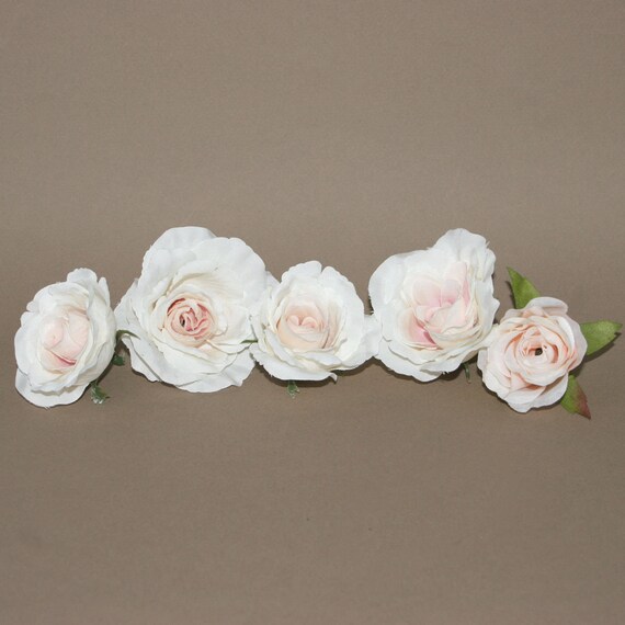 5 Cream Blush Pink Garden Roses Artificial Flowers Silk | Etsy