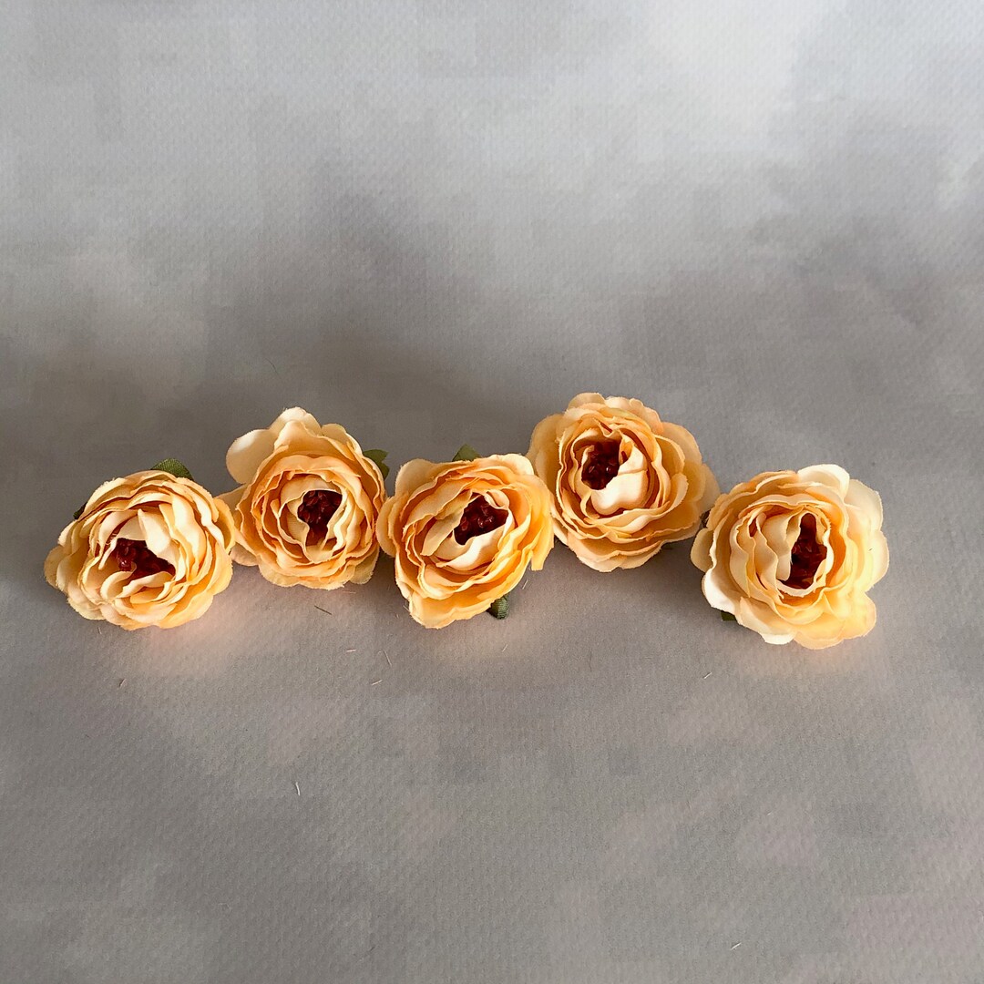 5 Small PEACH Vintage Inspired Ruffle Ranunculus - Artificial Flower ...