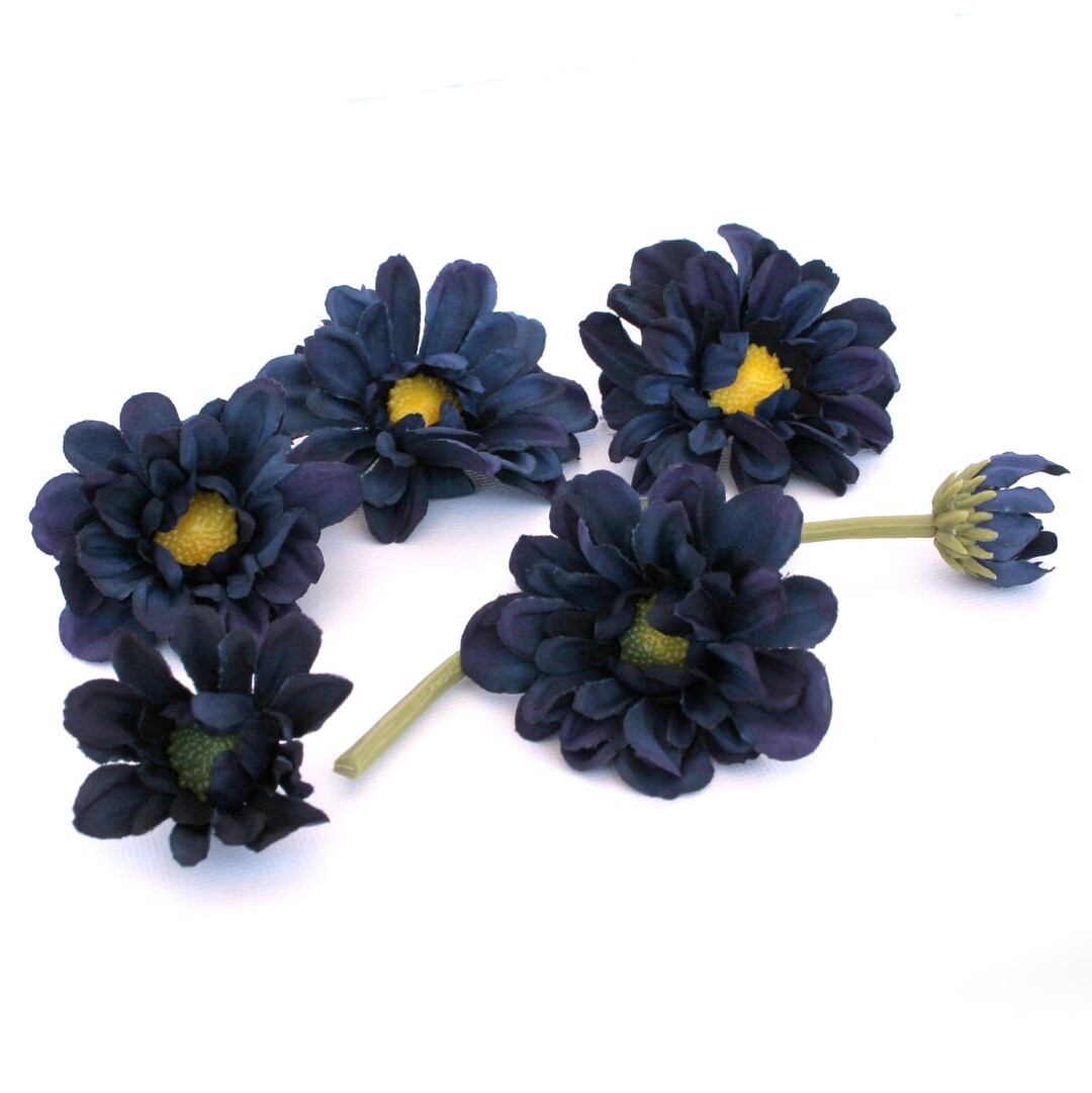 5-6 Small Navy Blue Daisies - Bud to Bloom - Artificial Flowers, Silk ...