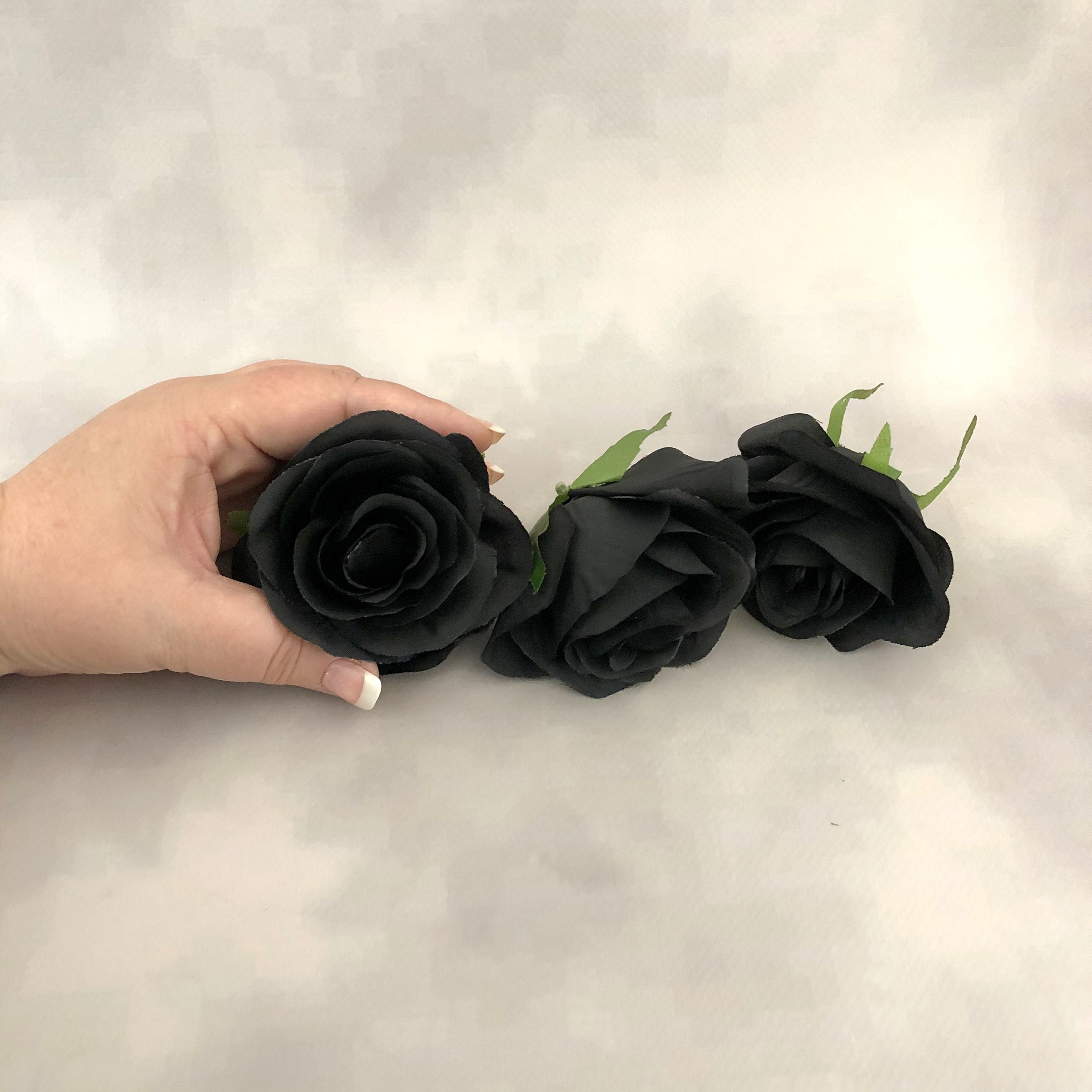 3 Black Roses Artificial Flowers Silk Flower Heads - Etsy