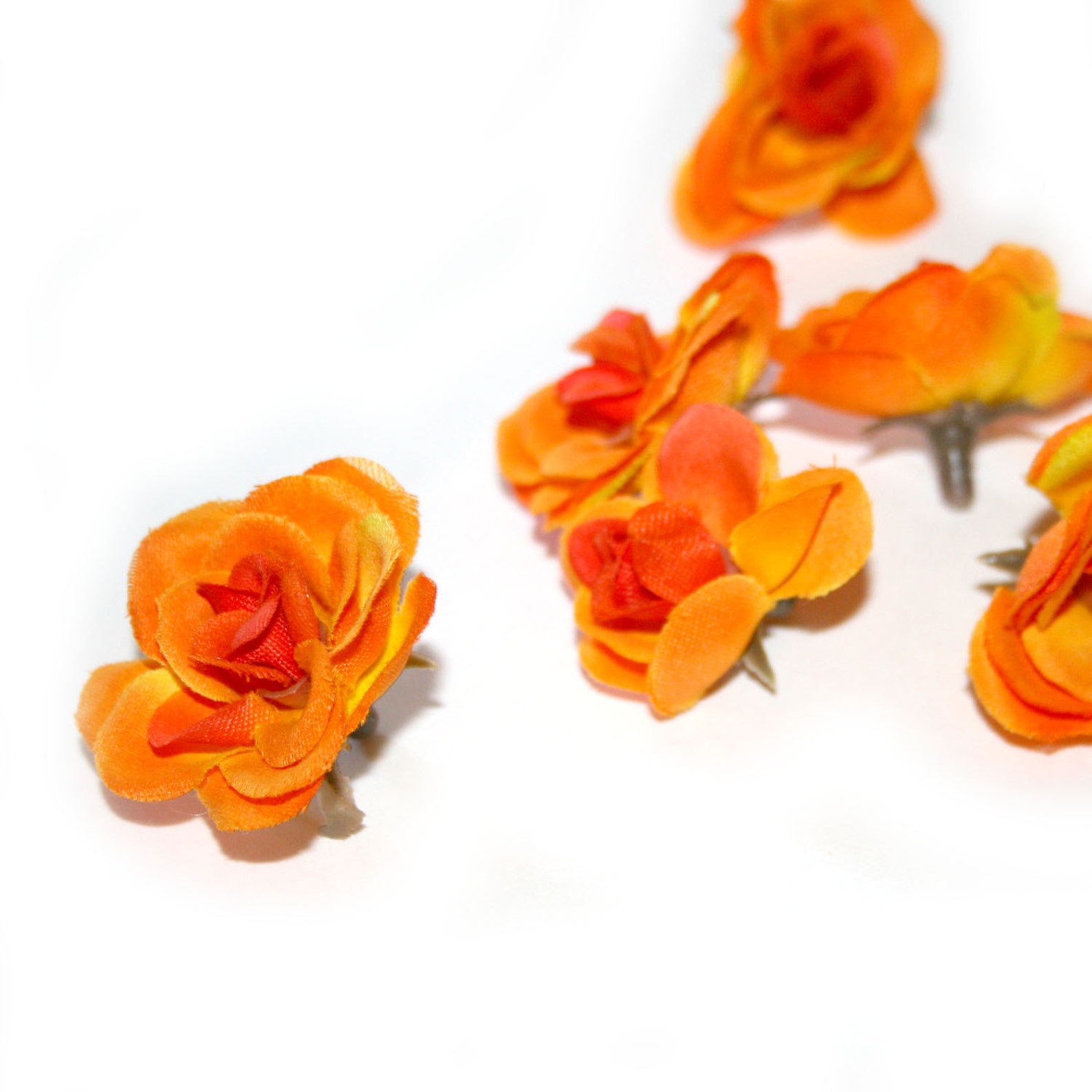 10 Fiery Orange Tea Roses Artificial Flower Heads Silk - Etsy
