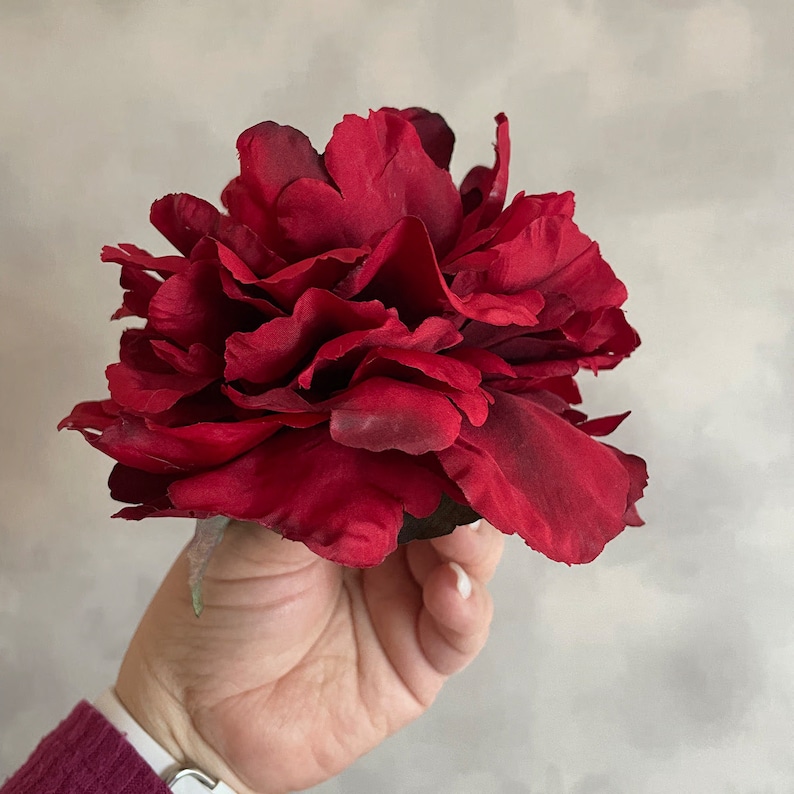 Deep Red Peony - Very Full - Artificial Flower Head, Silk Flower - PRE ...