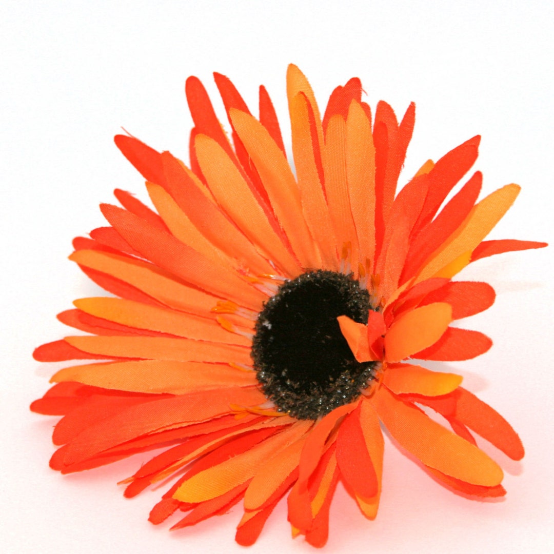 Flame Orange Wild Gerbera Daisy - Artificial Flowers, Silk Flower Heads ...