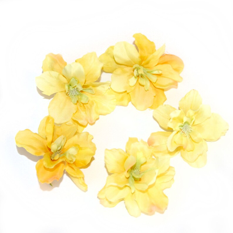 5 Two-tone Yellow Delphinium 3 4 Layers Silk Flowers - Etsy