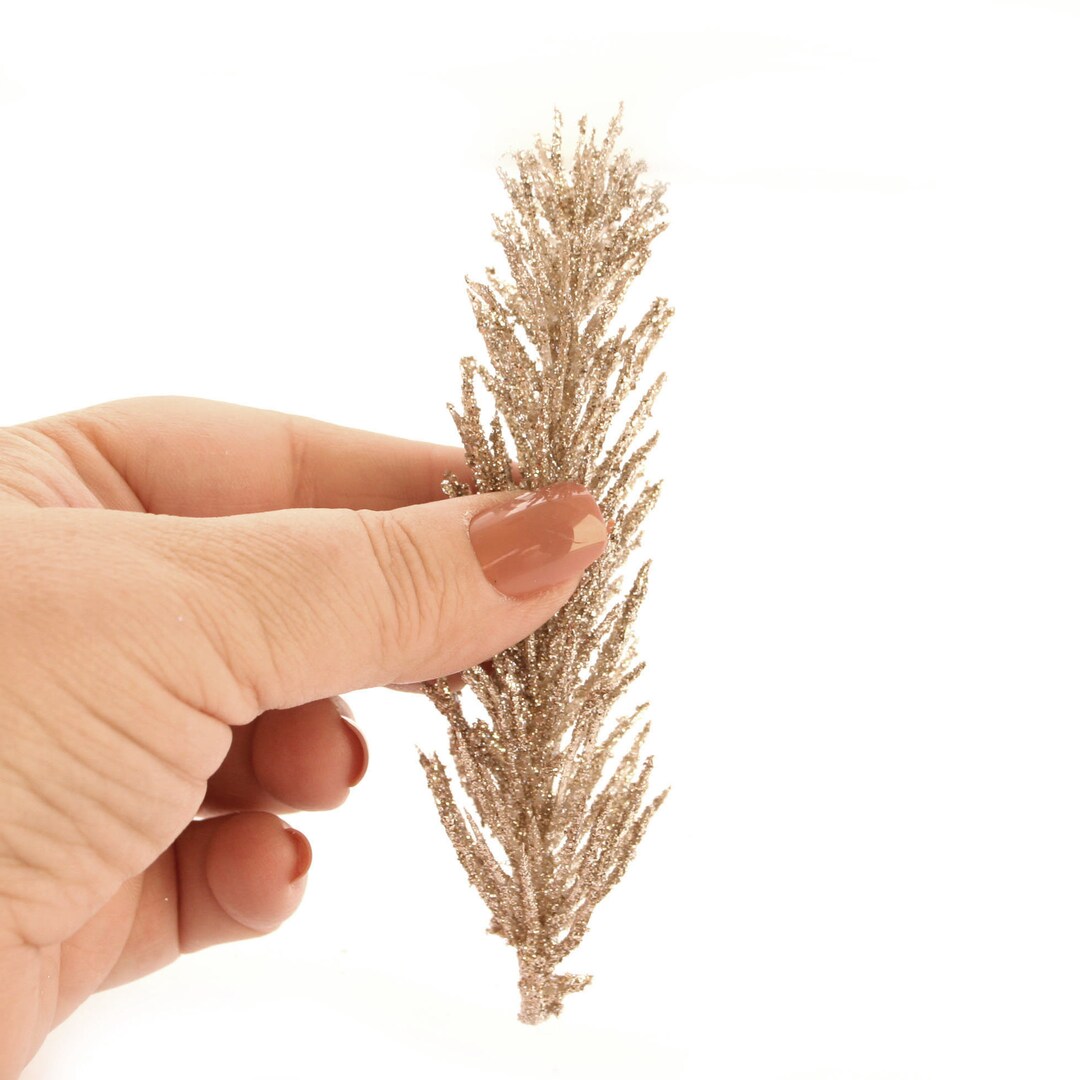 3 White Gold Glittered Pine Sprigs Holiday Floral - Etsy New Zealand