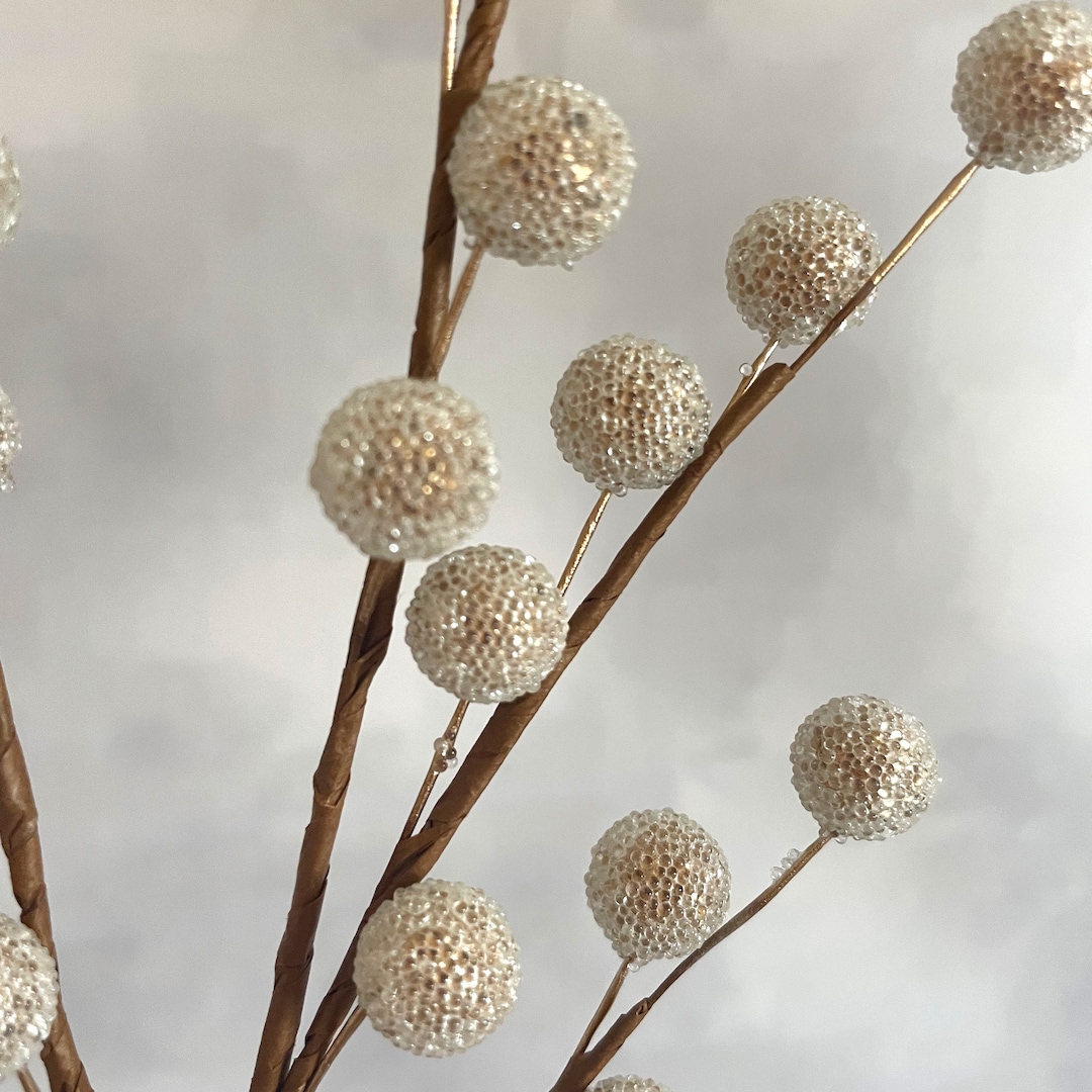 Frosted Champagne Gold Berry Spray - Holiday Floral, Christmas Floral ...