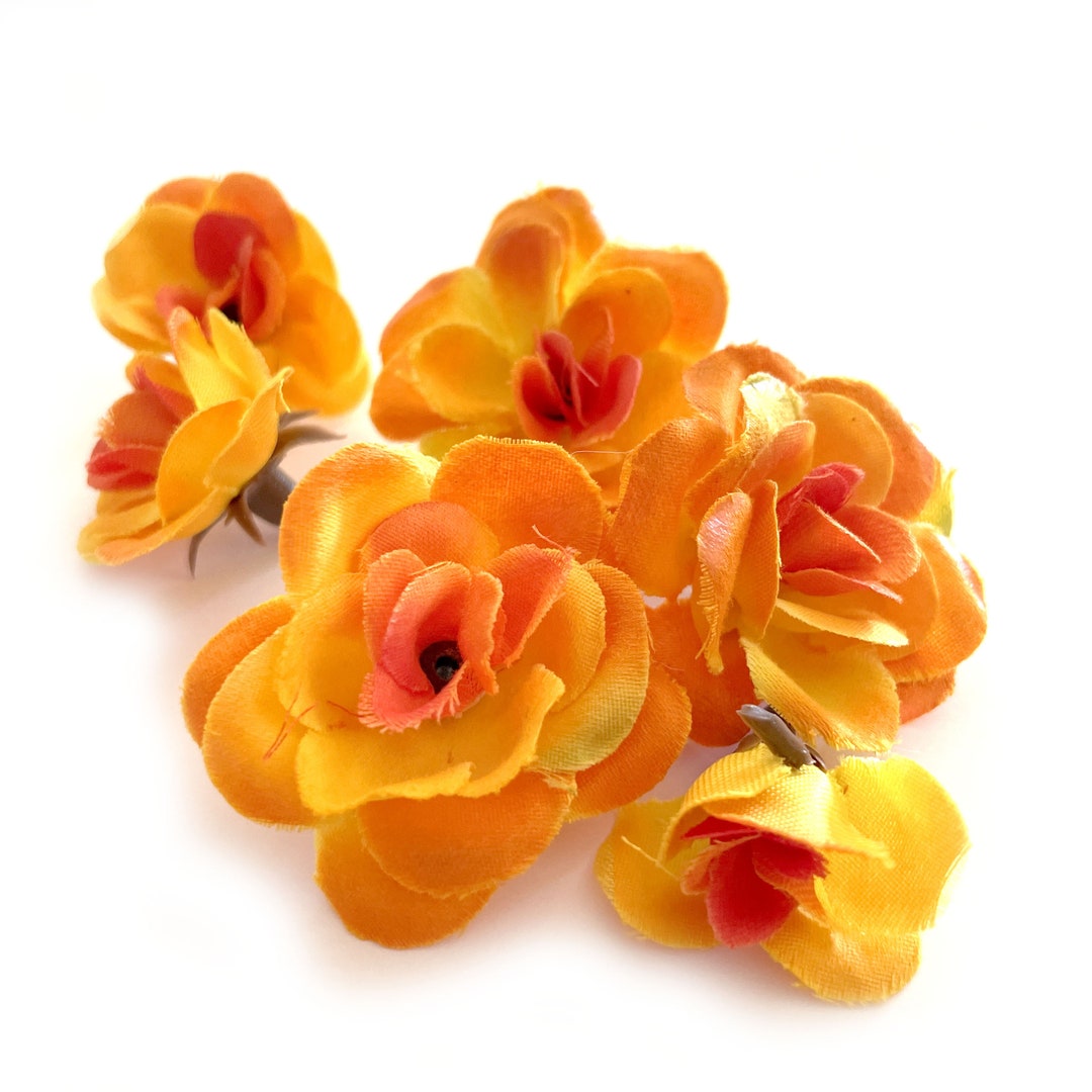 10 Fiery Orange Tea Roses - Artificial Flower Heads, Silk Roses PRE ...