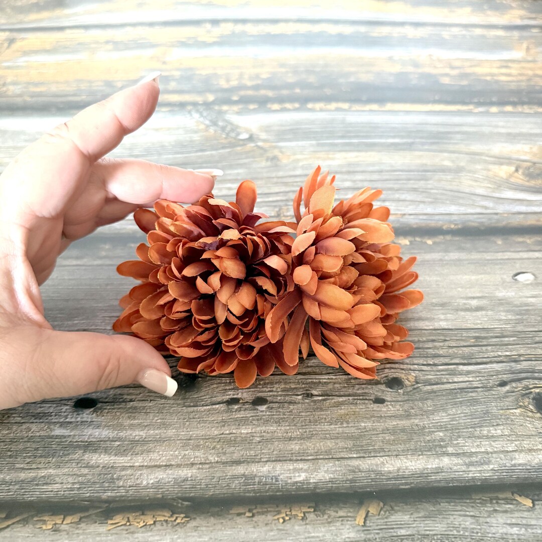 2 Harvest Orange Mums - Artificial Flowers, Silk Flower Heads - Etsy