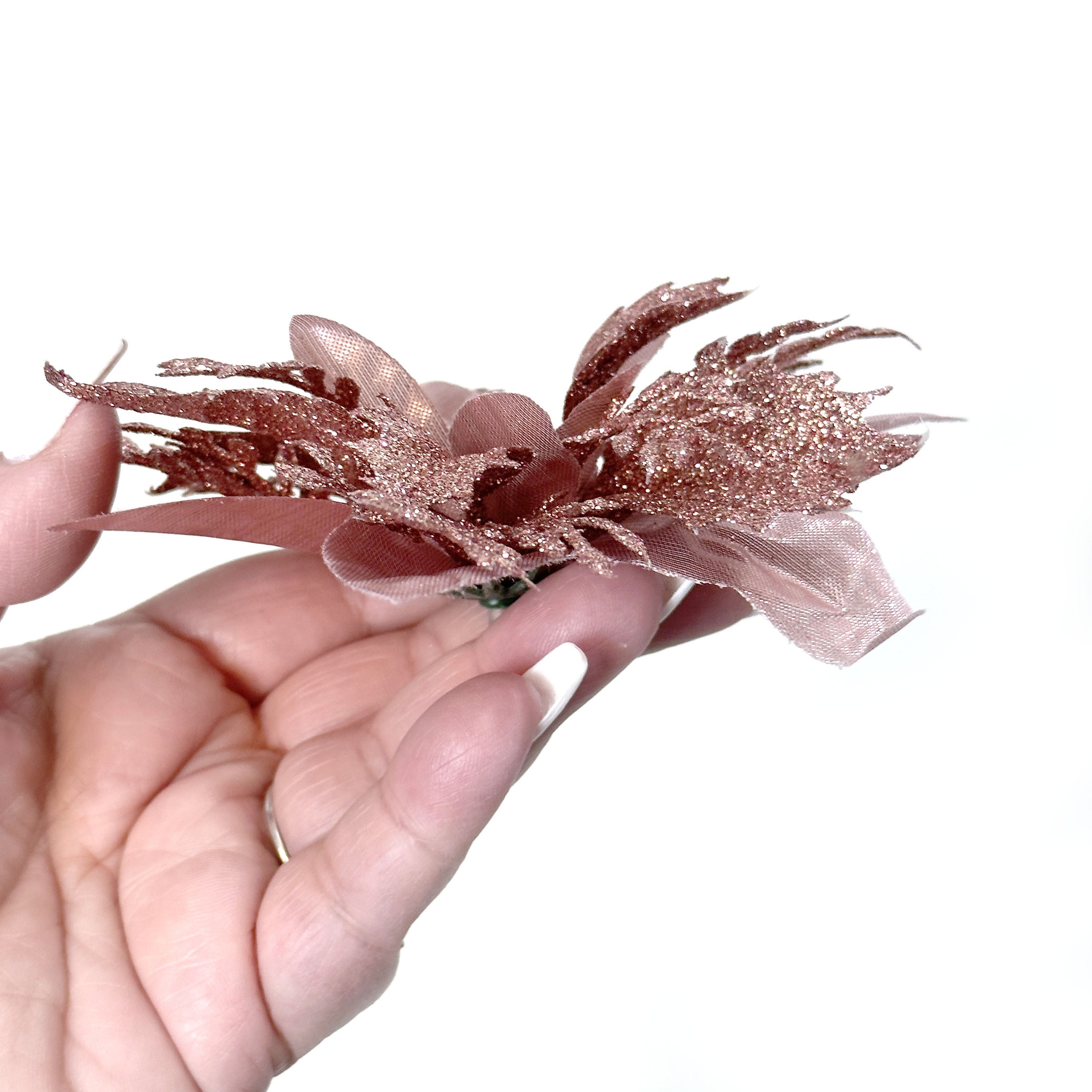 Rose Gold Glitter Poinsettia - Artificial Flowers, Holiday Flowers ...