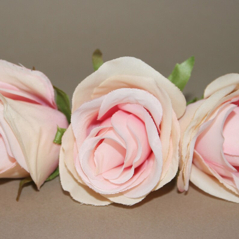 3 Light Cream Pink Roses Artificial Flowers Silk Flowers | Etsy