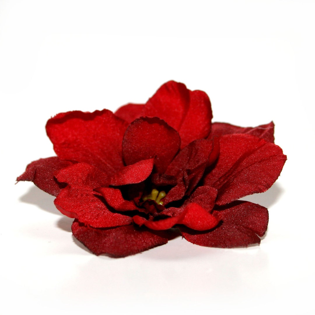3 Deep Red Silk Delphinium Blossoms - Silk Flower Heads, Artificial ...