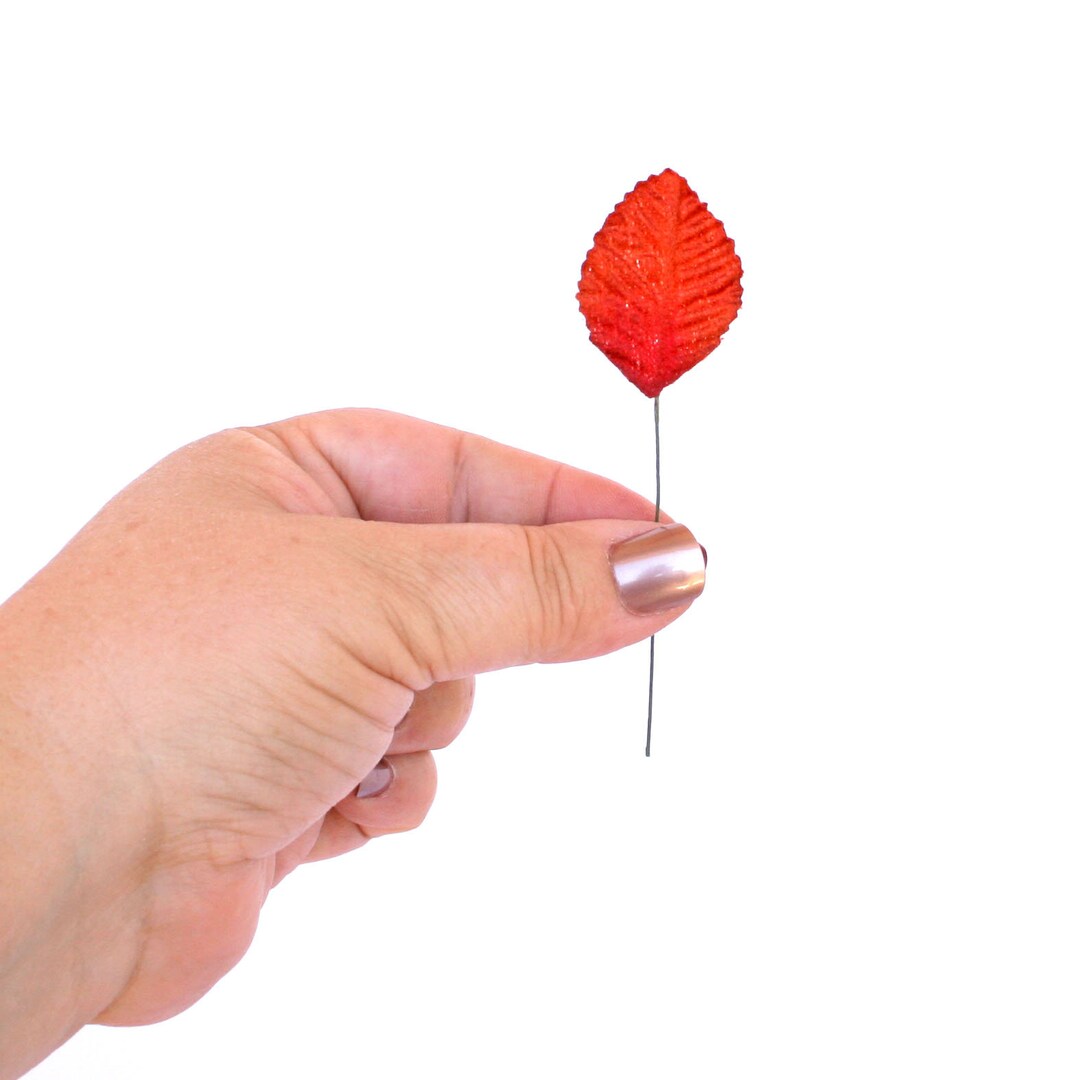 10 Rich RED ORANGE Wired Velvet Leaves - Artificial Leaves, Silk Leaves ...
