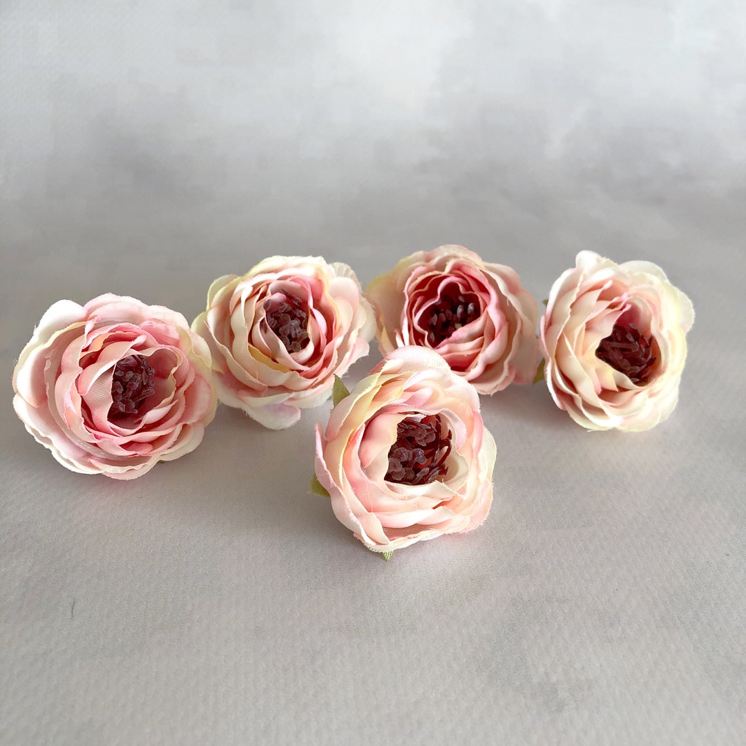 5 Small CREAMY PINK Vintage Inspired Ruffle Ranunculus - Artificial ...