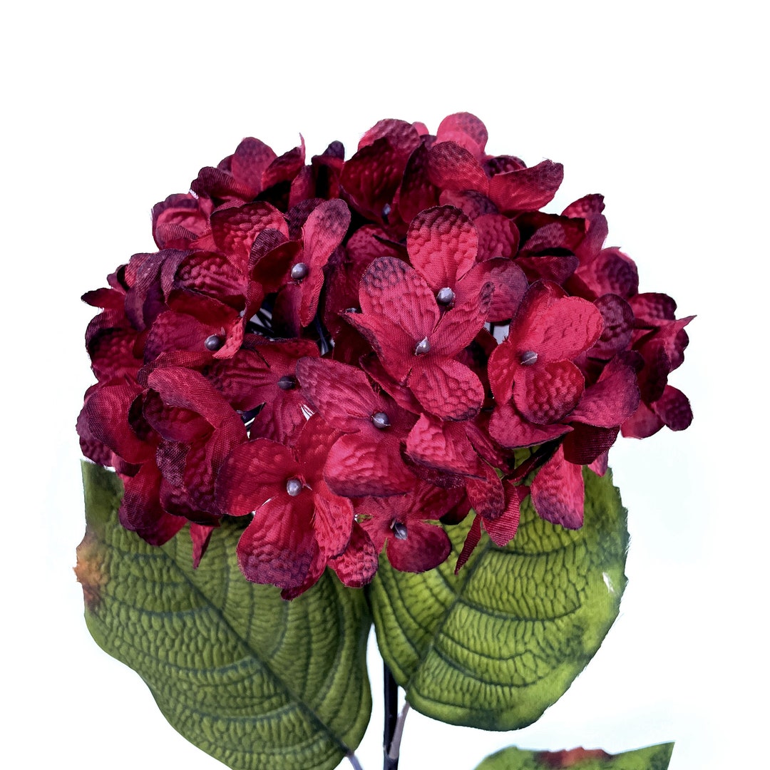 Full Hydrangea Head in Dark Red - Artificial Flowers, Silk Blossoms ...
