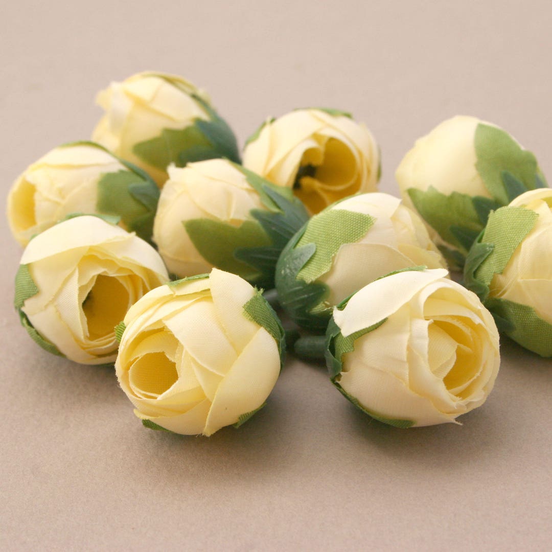 10 Pale Yellow Tea Roses - Artificial Flowers, Silk Roses, Small ...