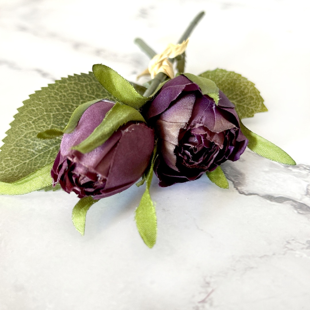 2 Antique Purple Rose Buds - Barely Blooming - Artificial Flowers, Silk ...