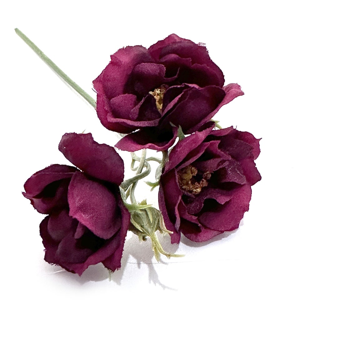 3 Wild Burgundy Garden Rose Pick - Artificial Flowers, Flower Pick - Etsy