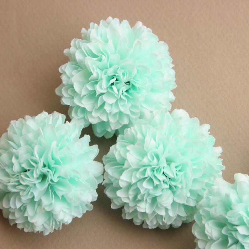 5 Sea Foam Green Pom Pom Carnations Artificial Flowers Silk - Etsy