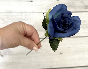 12 Open Dark Royal Blue Roses, Artificial Flowers, 4 Rose Head, Wedding ...