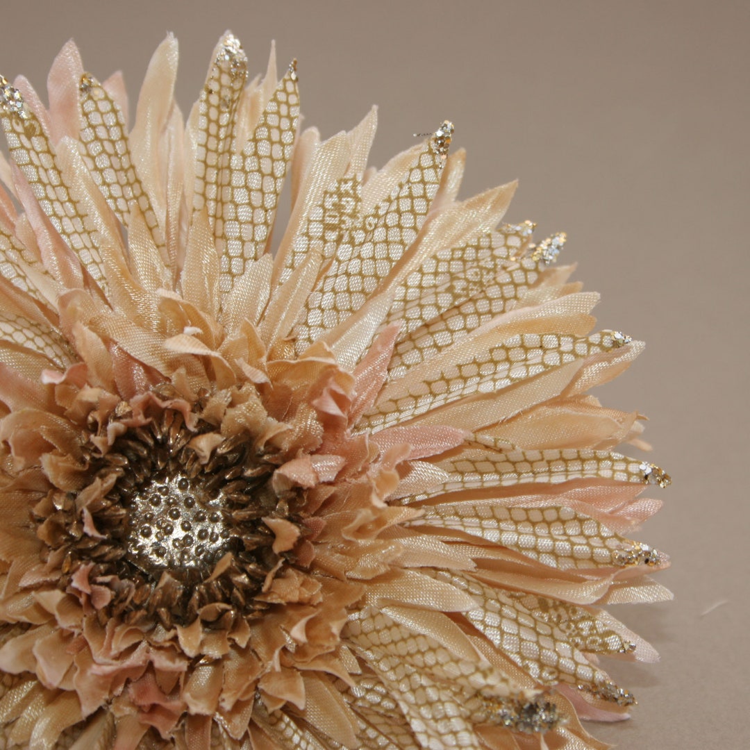 Creamy Light Brown Gerbera Daisy Pick With Glitter Tips - Artificial ...