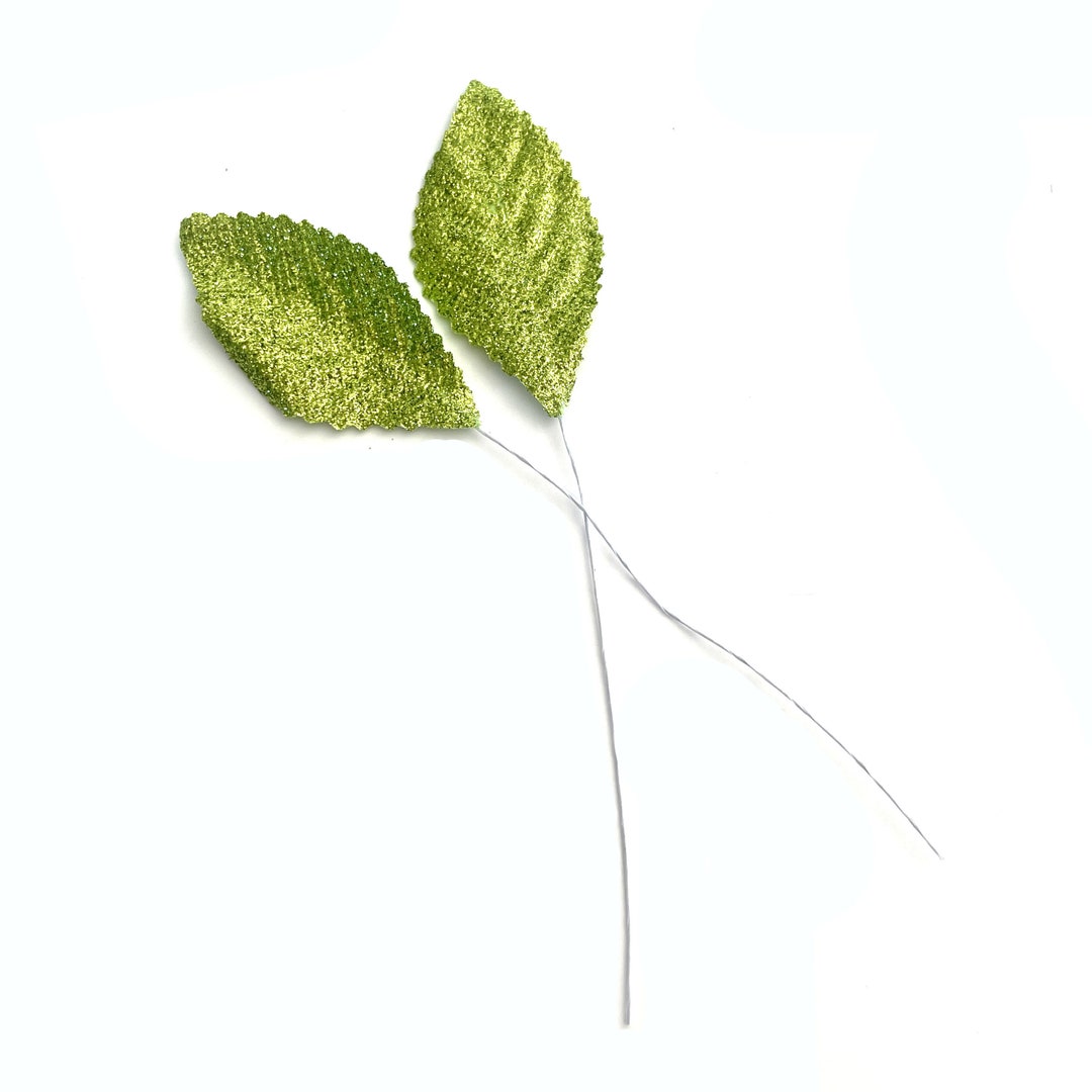 25 Green Glitter Corsage Leaves - Artificial Leaves - Etsy