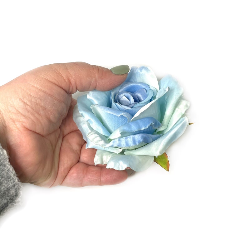 Light Blue Rose With Curled Petals Artificial Flower Silk - Etsy