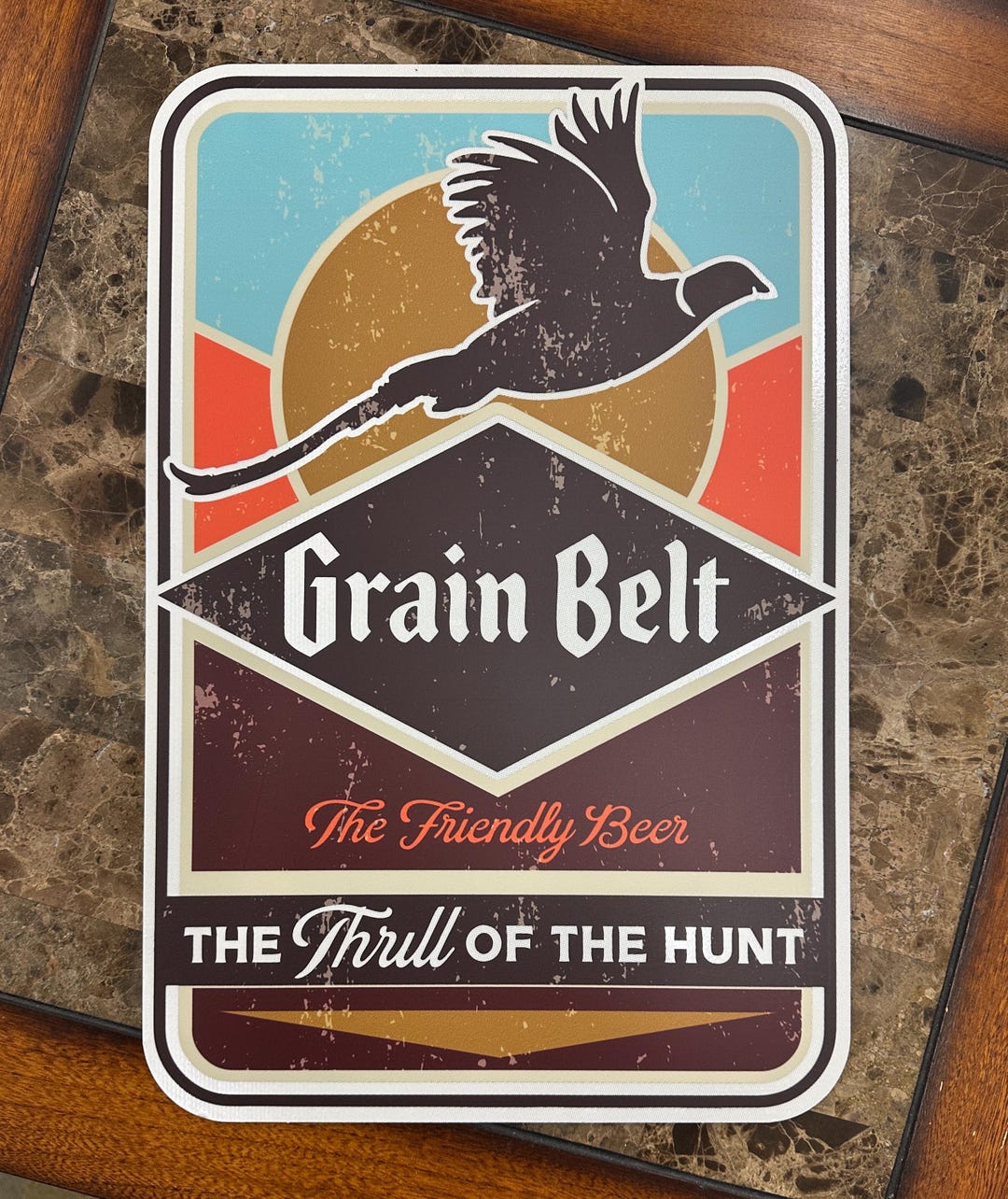 Grain Belt Beer Sign: Vintage Pheasant Hunting, Reflective Aluminum (12 ...