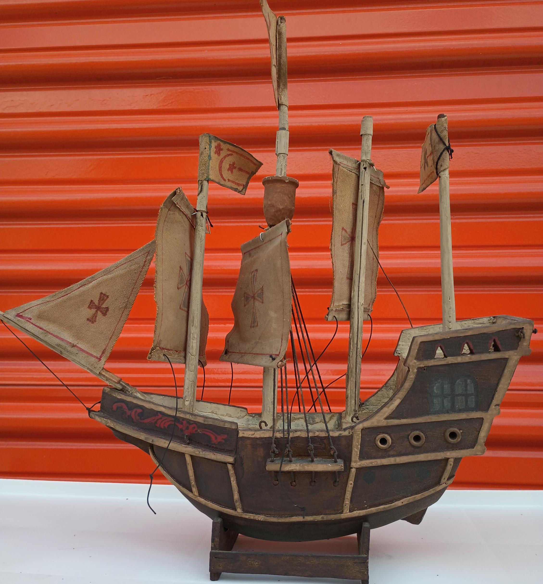 Vintage Wooden Model Ship Sail Boat Columbus Early American Decor - Etsy