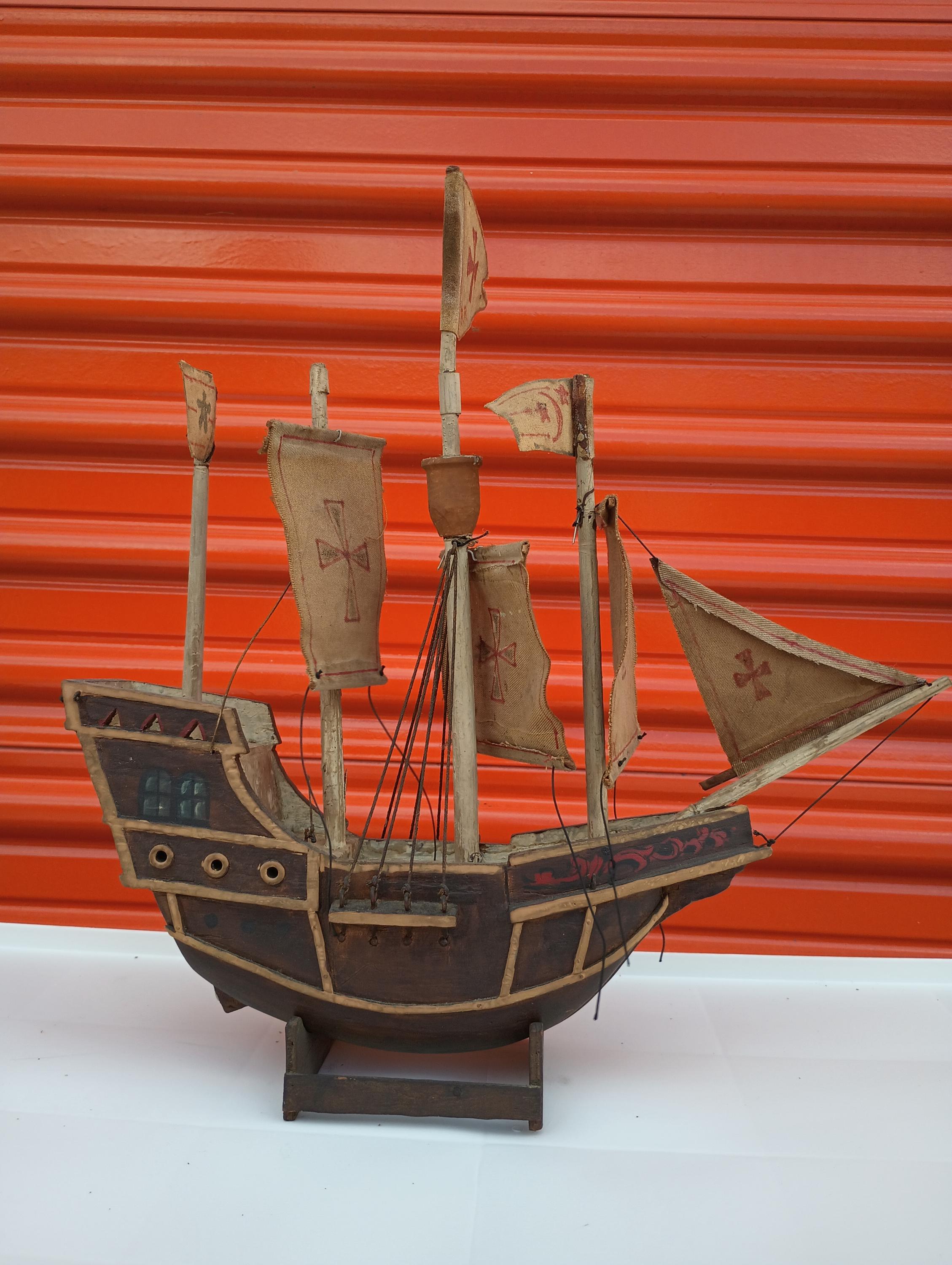Vintage Wooden Model Ship Sail Boat Columbus Early American Decor - Etsy
